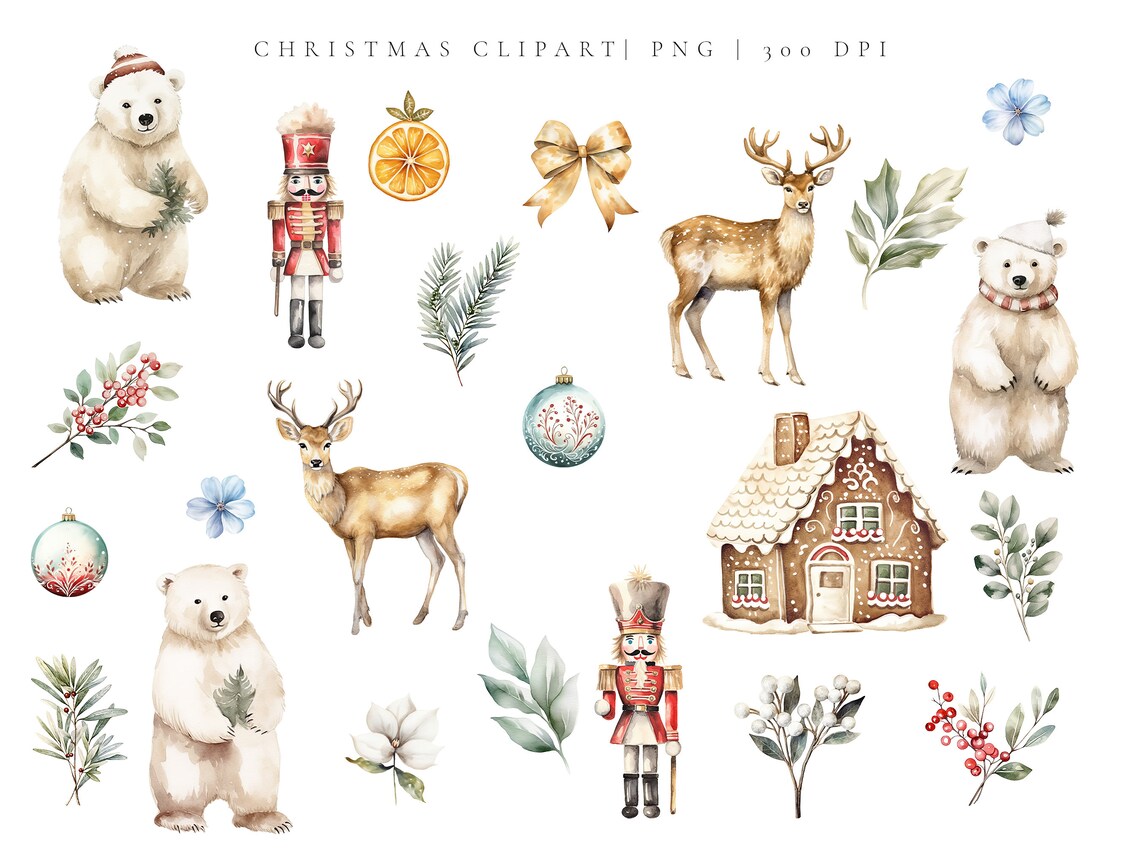 Watercolor Christmas Digital Clipart Winter Cute Clipart - Etsy