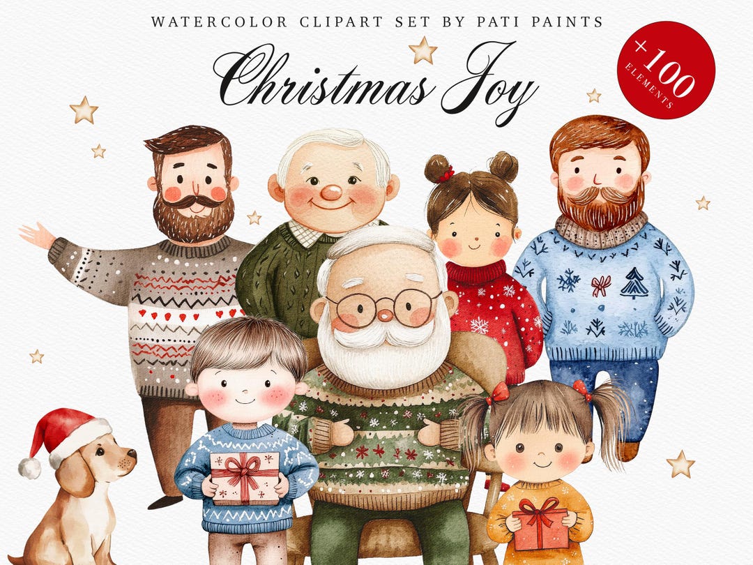 Watercolor Christmas Joy Clipart Bundle Digital Download Merry ...