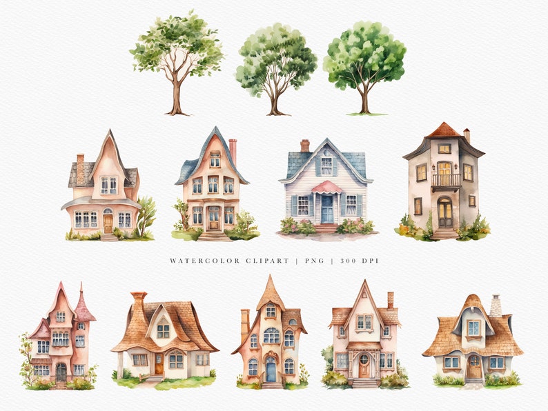 Cute House Clipart Bundle Watercolor House Clipart Nursery Clipart ...