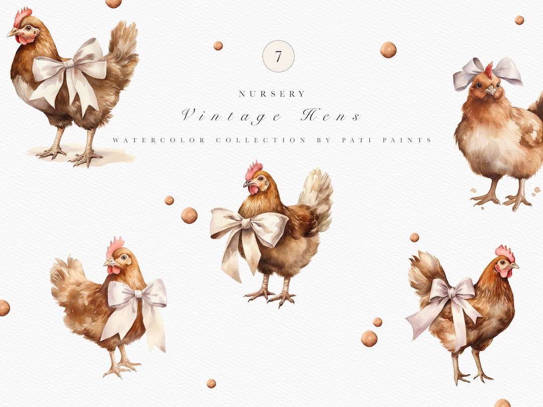 Watercolor Chicken Clipart - Cute Hen With Ribbon Digital Clipart ...