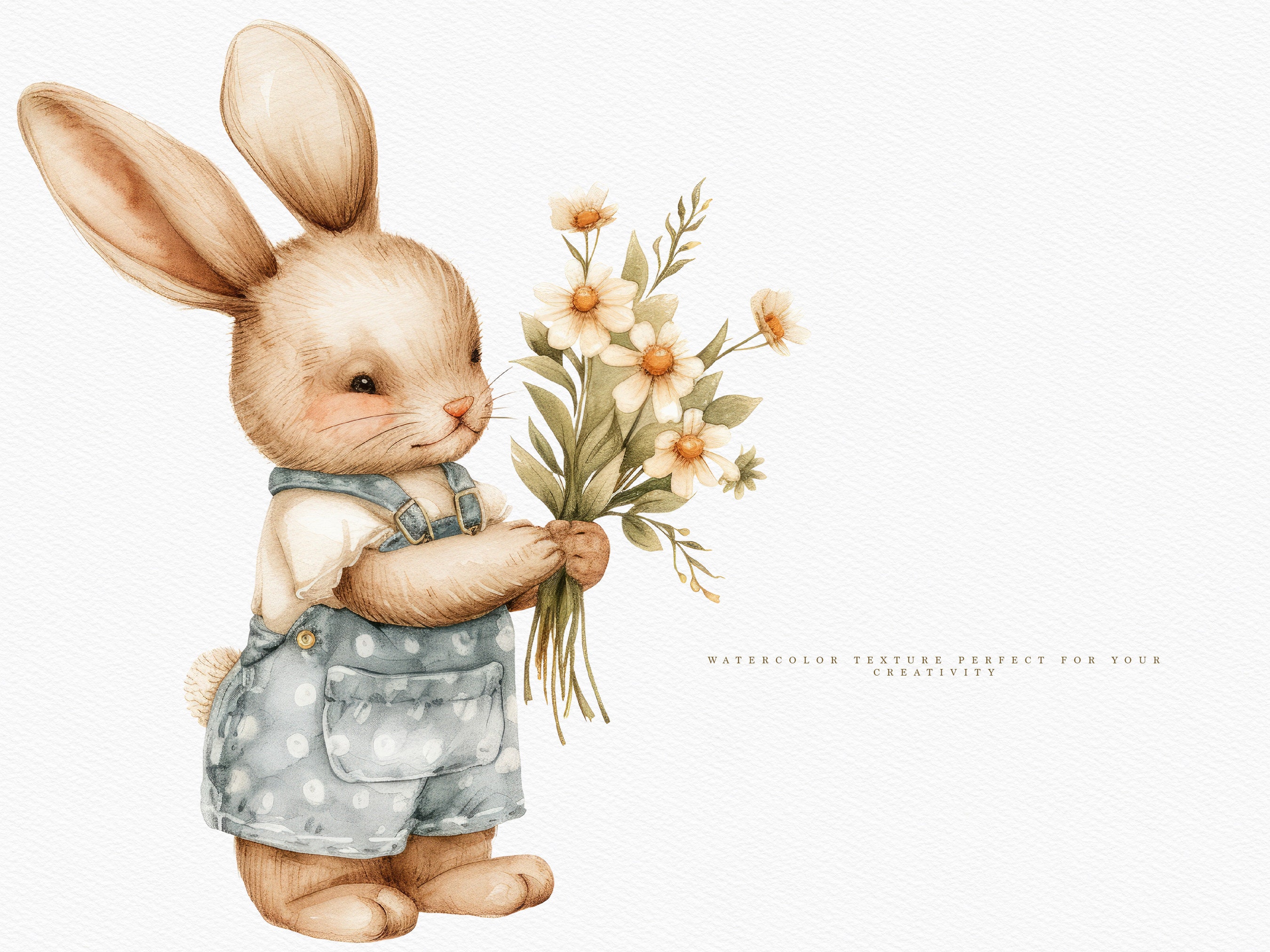 Easter Bunny With Flowers Clipart Digital Clipart Scrapbooking Easter ...