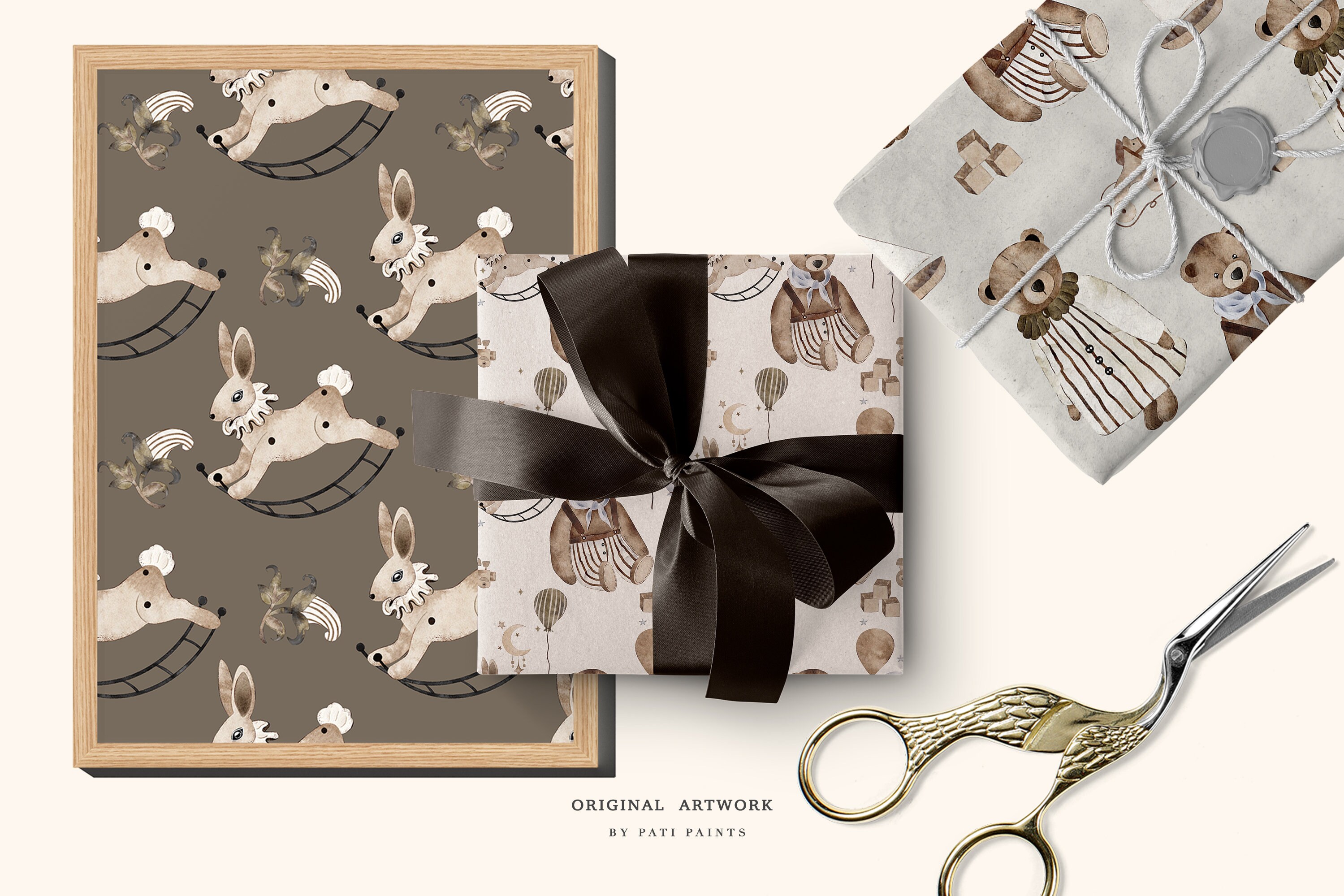 Vintage Watercolor Bear Digital Paper Set Watercolor - Etsy