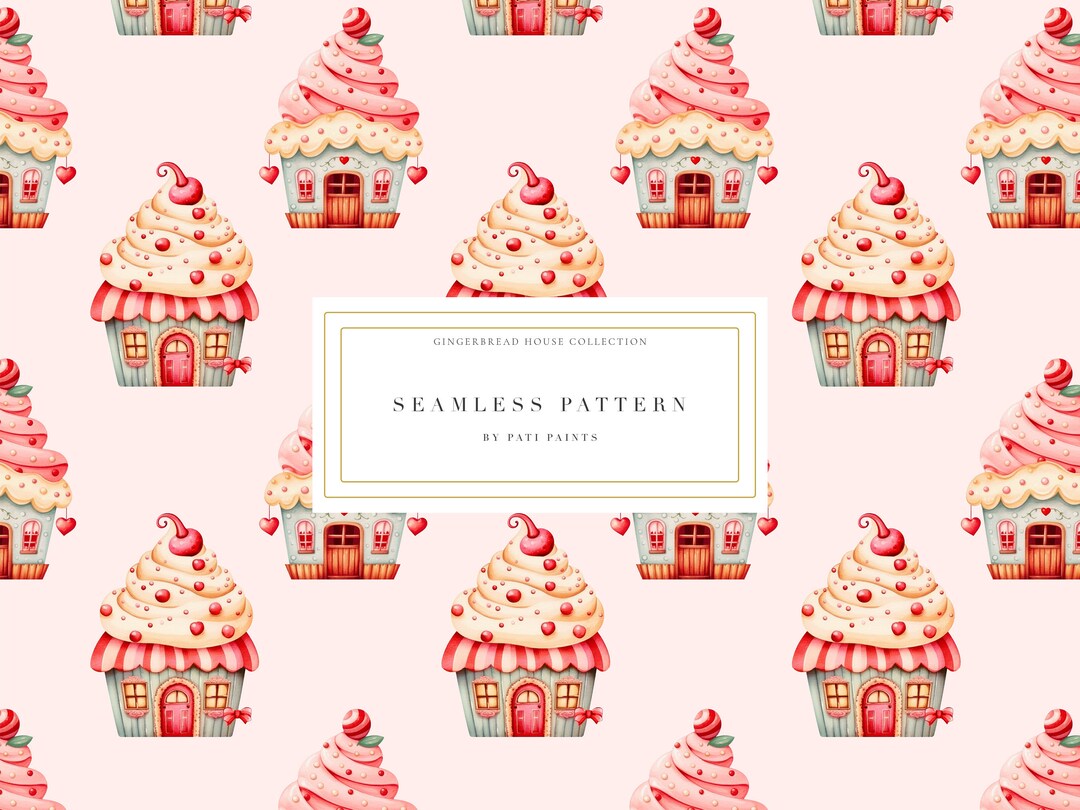 Christmas Cupcake Digital Paper Watercolor Christmas Dessert Seamless ...
