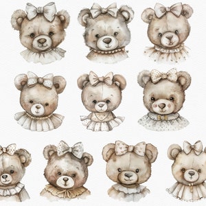 Watercolor Teddy Bear Head Clipart Bundle - Nursery Wall Art - Teddy ...