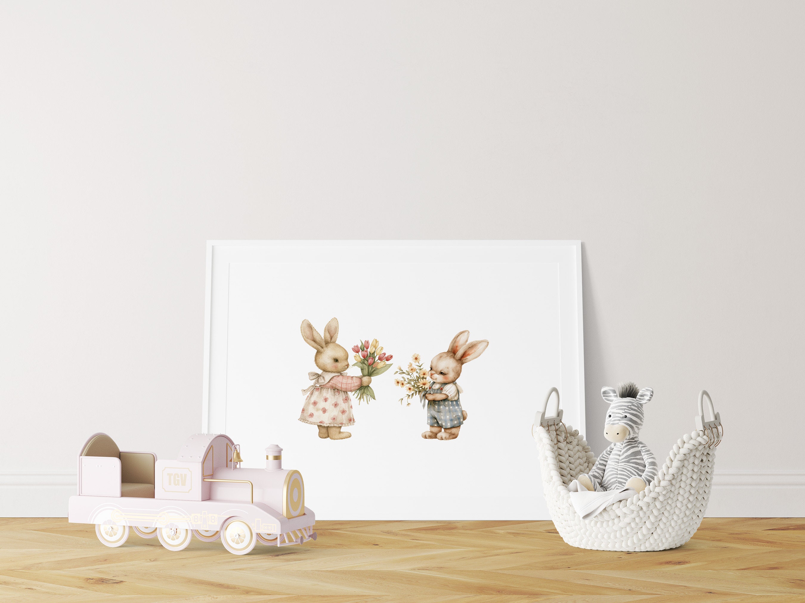 Easter Bunny With Flowers Clipart Digital Clipart Scrapbooking Easter ...