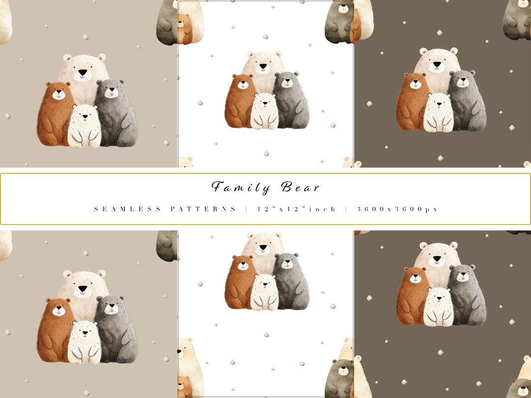 Family Bear Digital Paper Set - Nursery Wallpaper - Cute Bear for Baby ...