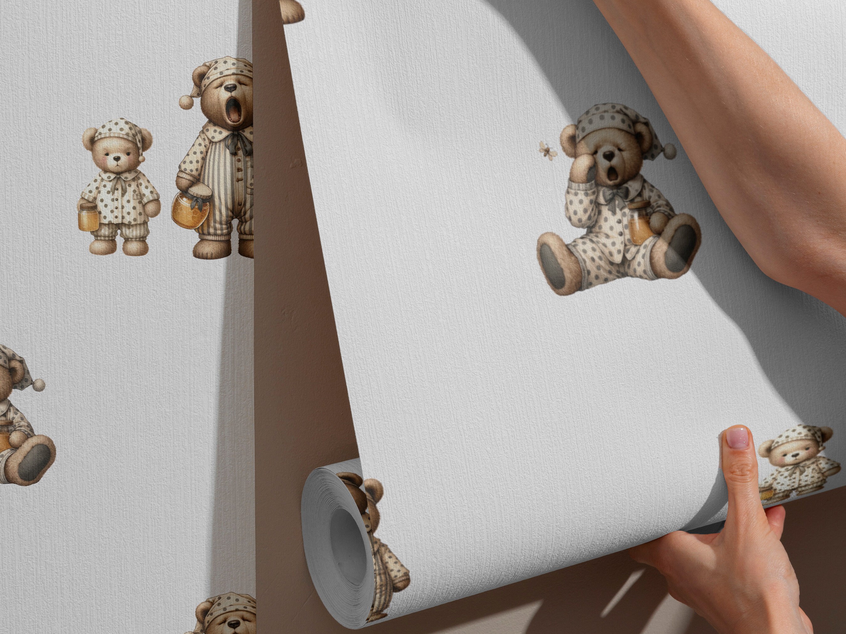 Watercolor Bear Digital Paper - Nursery Seamless Pattern - Cute Teddy ...