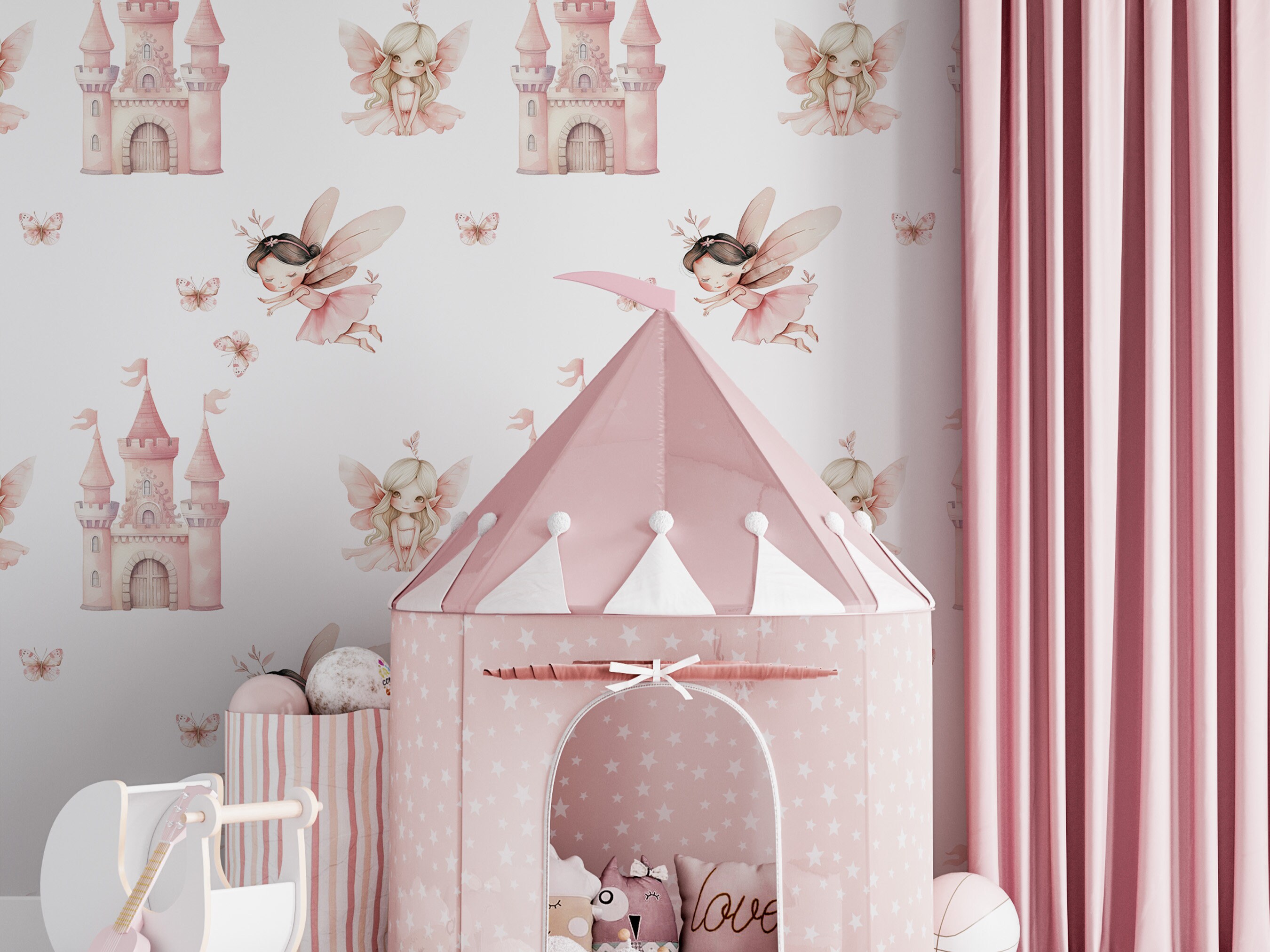 Pink Fairy Digital Paper Watercolor Paper Nursery Digital Background ...