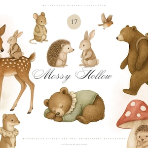 Woodland Animals Clipart PNG, Baby Animals Watercolor Set, Nursery ...