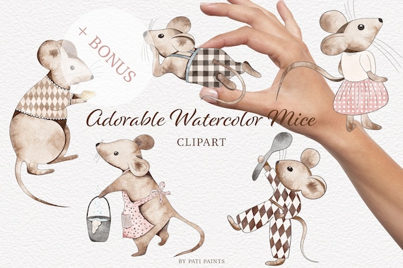 Watercolor Mice Clipart Nursery Art Watercolor - Etsy Australia