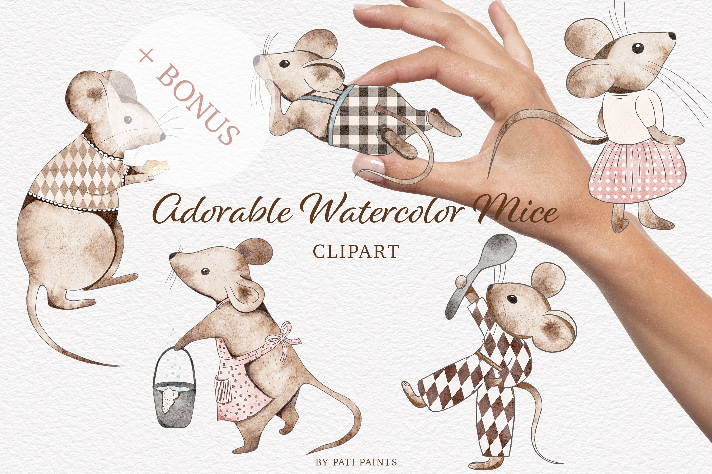 Watercolor Mice Clipart Nursery Art Watercolor - Etsy