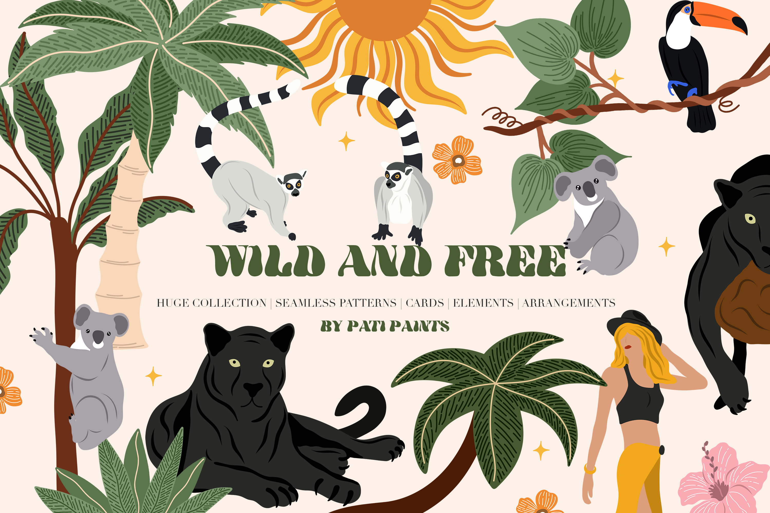 Wild and Free SVG Jungle Digital Clipart - Wedding Branding - Lemur ...