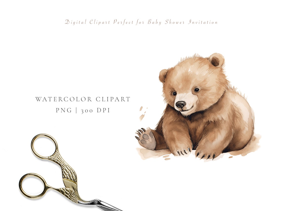 Watercolor Brown Bear Digital Clipart Woodland Animal PNG Transparent ...