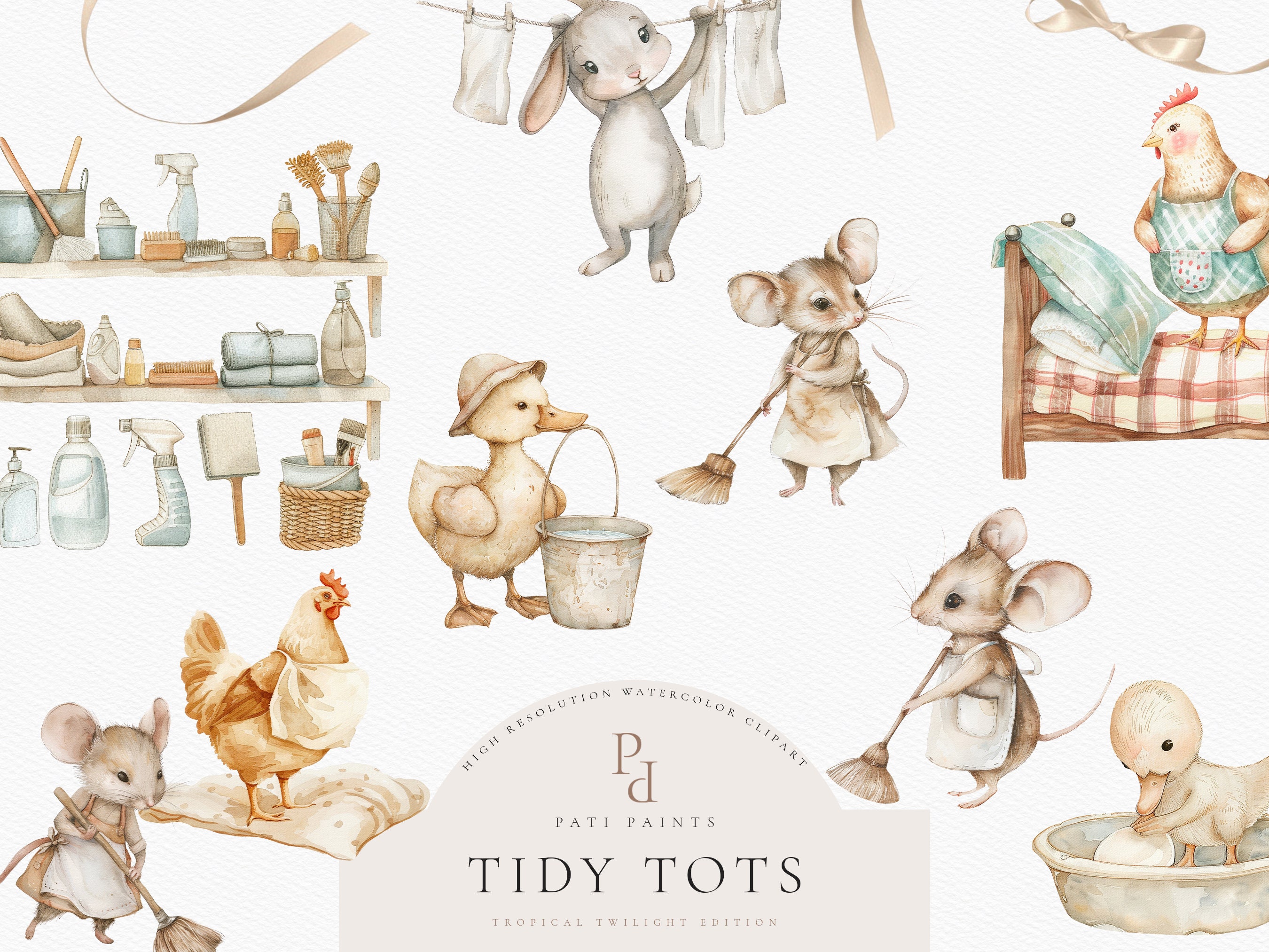 Nursery Cleaning Animal Clipart Bundle Junk Journal Cute Animal Clipart ...