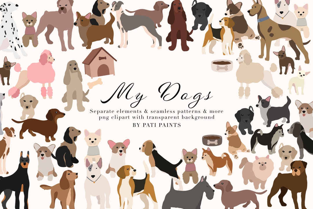 Dog Clipart Bundle PNG - Animal Pet Tag - Small, Medium, Large Dogs ...