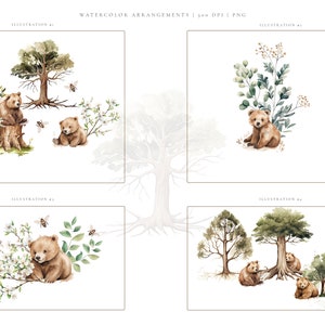 Watercolor Bear in the Forest Clipart for Baby Shower Woodland Autumn ...