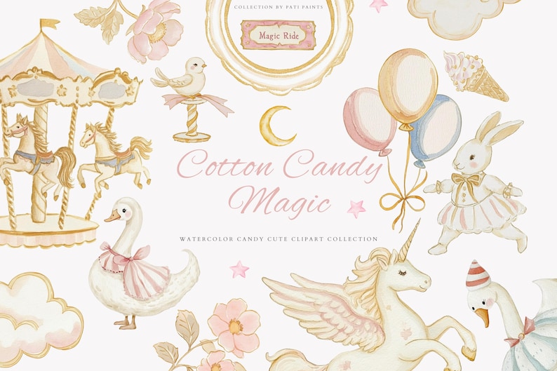 Watercolor Pastel Cotton Candy Magic Collection - Nursery Illustration ...