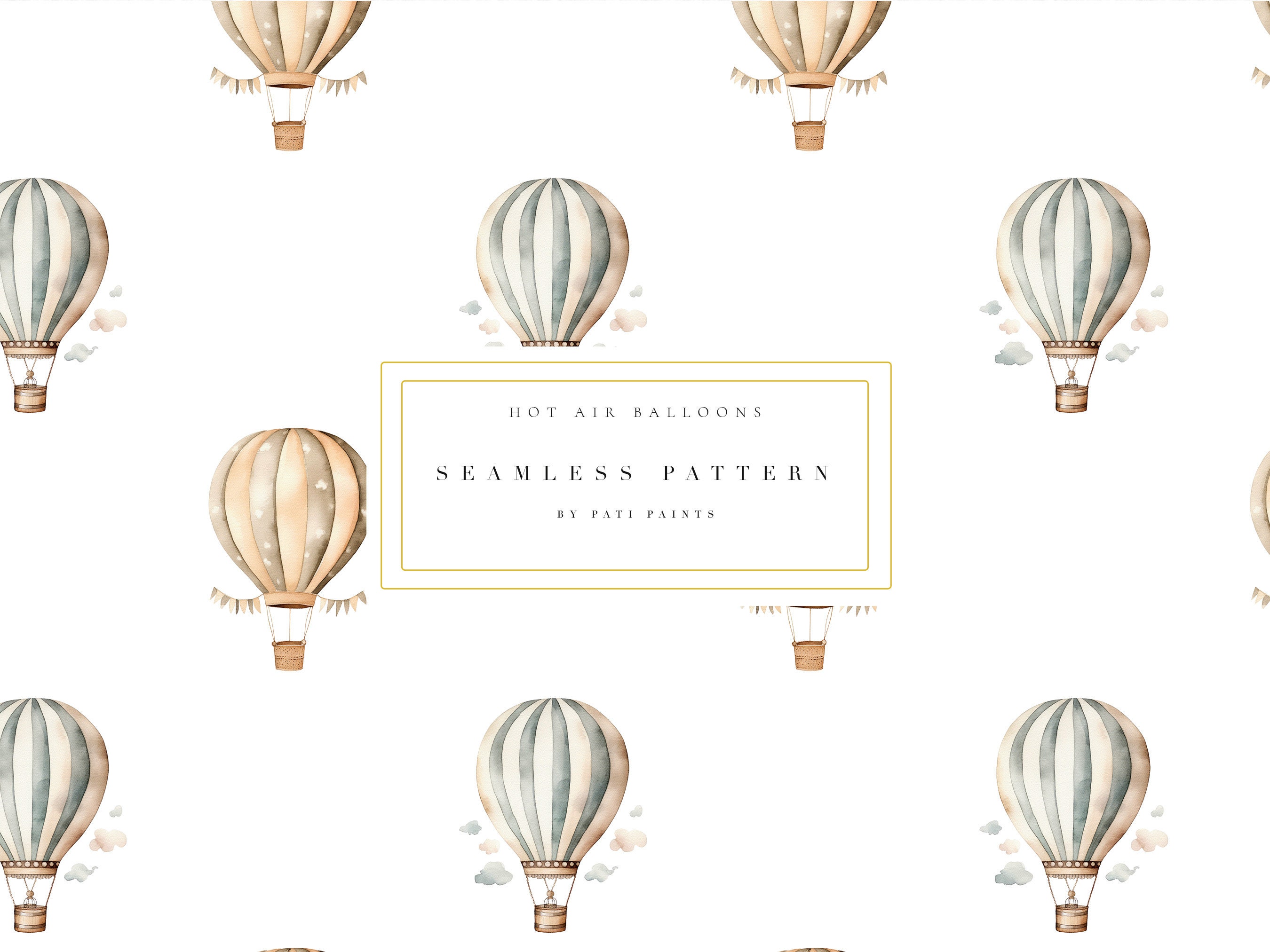 Hot Air Balloon Digital Paper Watercolor Seamless Pattern Scrapbooking ...