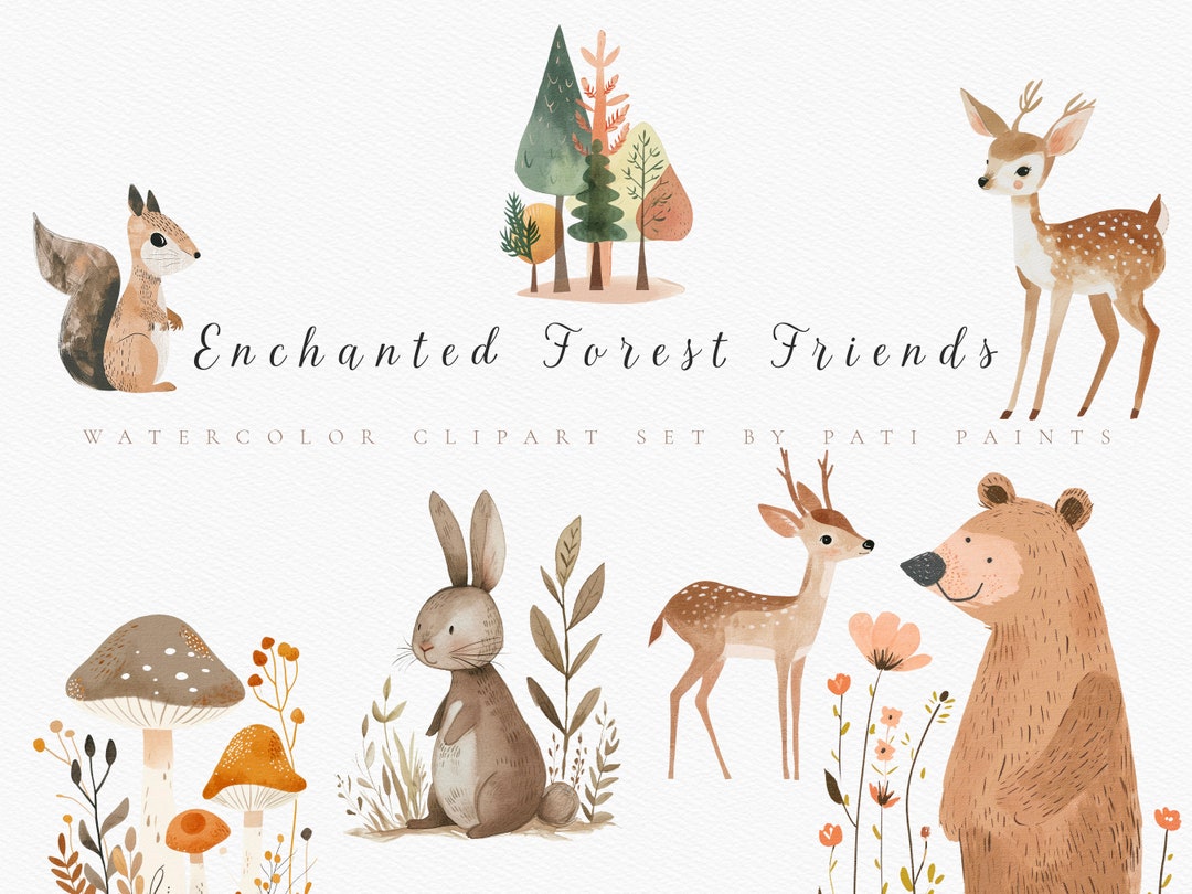 Watercolor Woodland Animals Clipart Bundle - Digital Download - Nursery ...