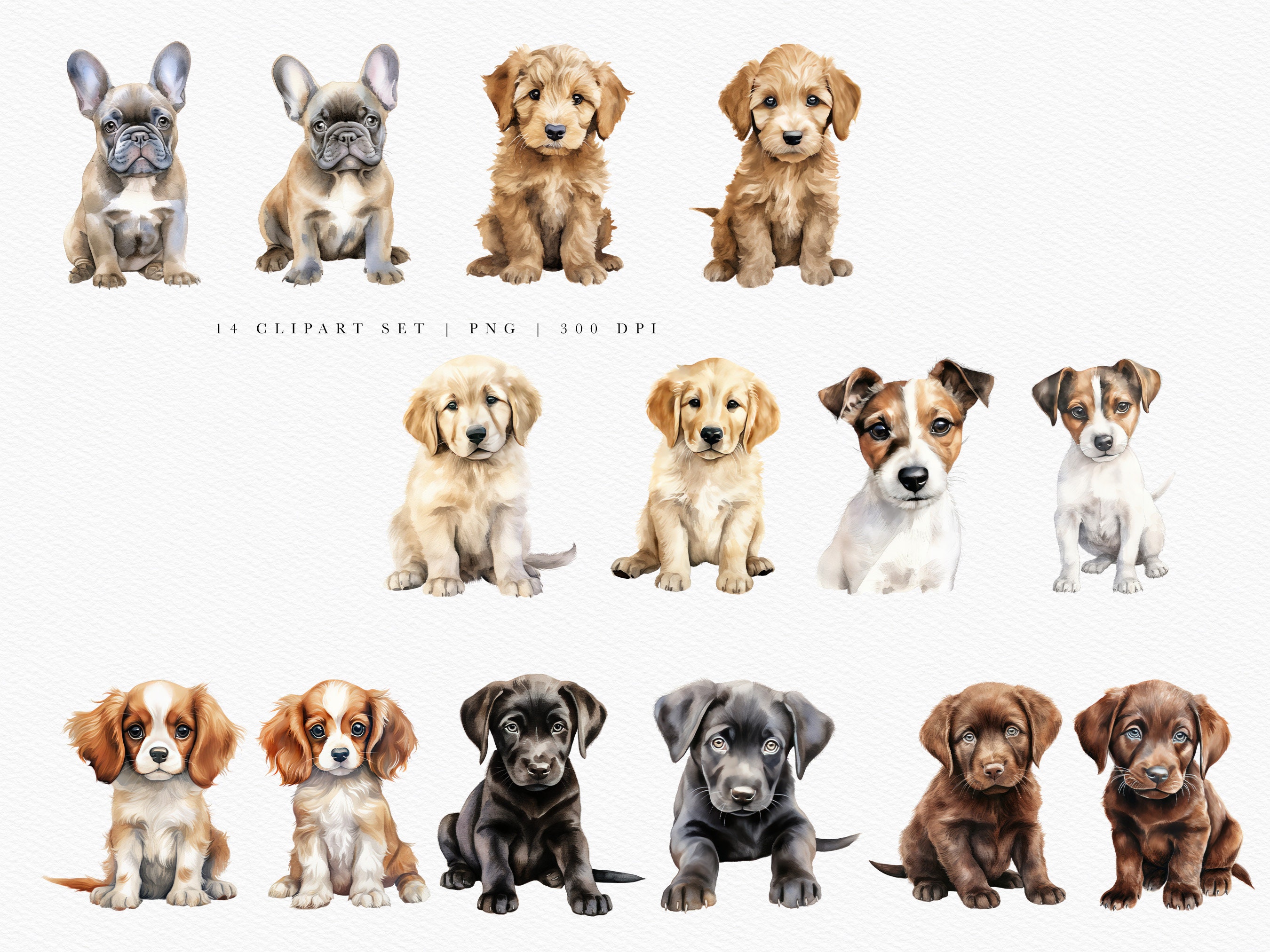 Puppy Breeds Clipart Set Digital Clipart for Commercial Use Mixed Media ...