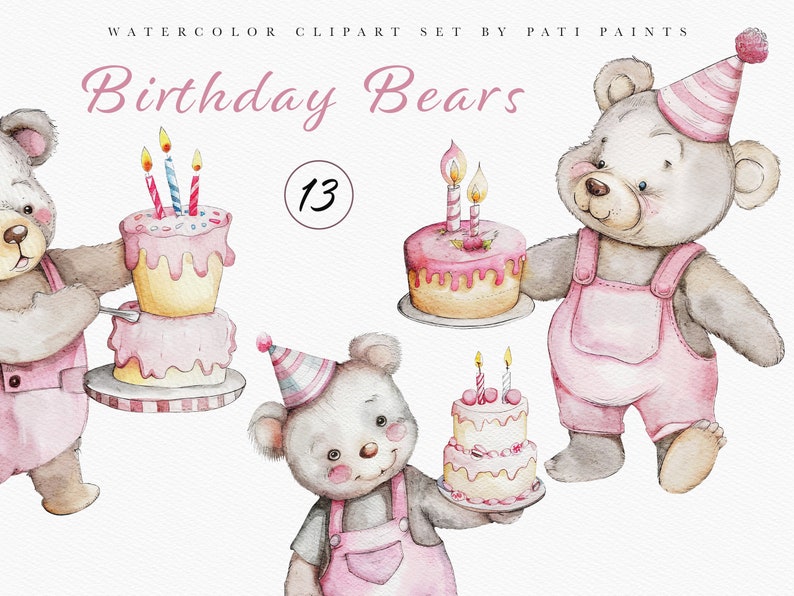 Birthday Bear With Cake Clipart Bundle - Scrapbooking - Happy Birthday ...