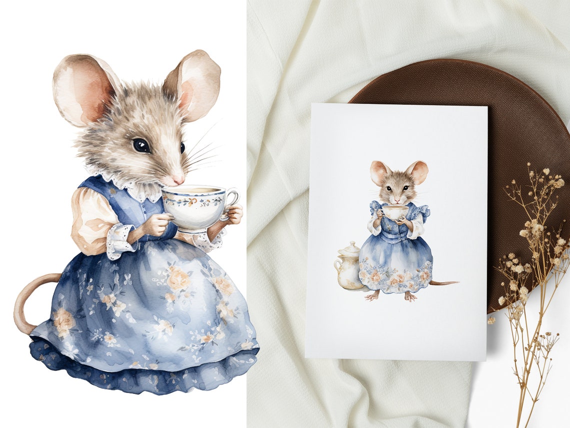 Vintage Watercolor Mice Clipart Cute Nursery Illustration for Children ...