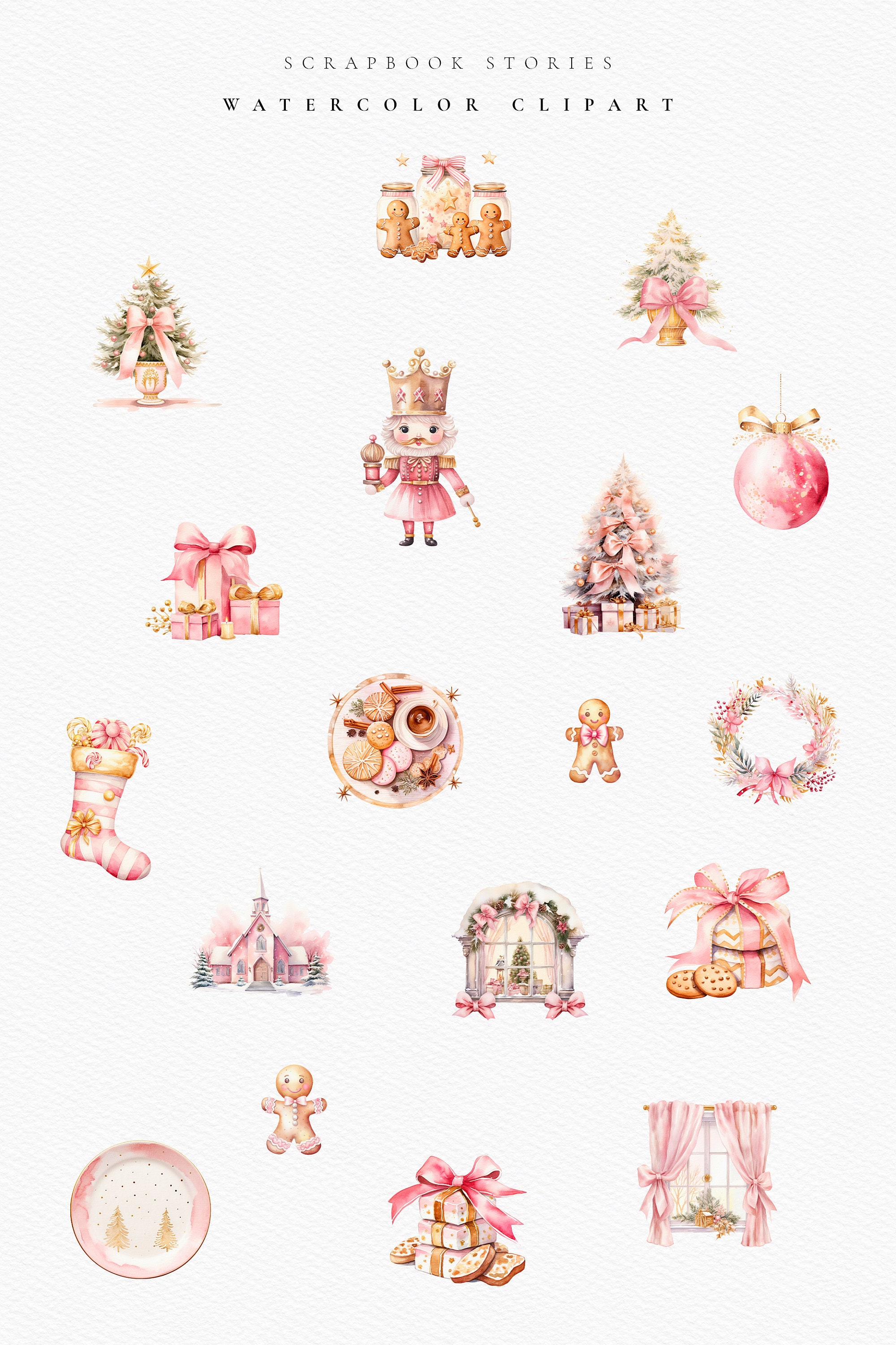 Pink Christmas Clipart Bundle Watercolor Christmas Clipart Winter ...