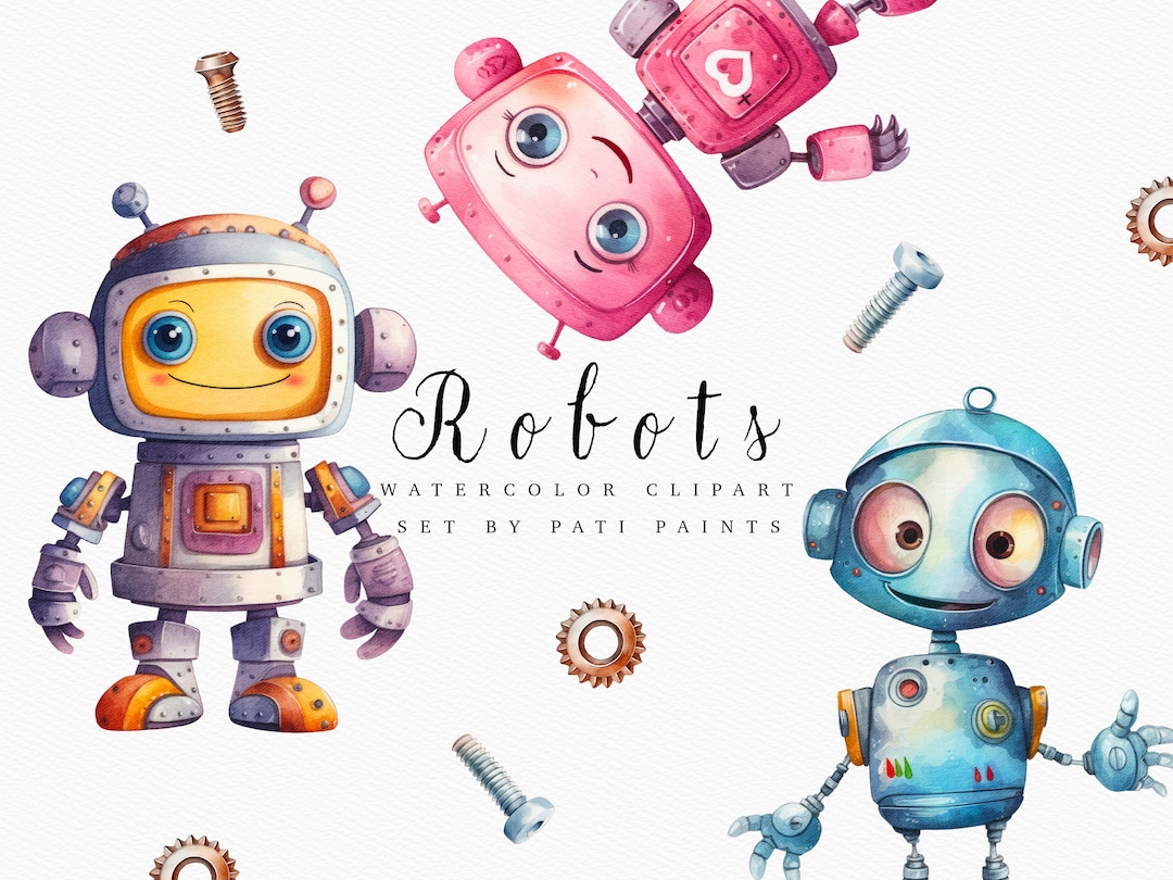 Watercolor Robots Clipart Bundle - Children Printables - Scrapbook ...
