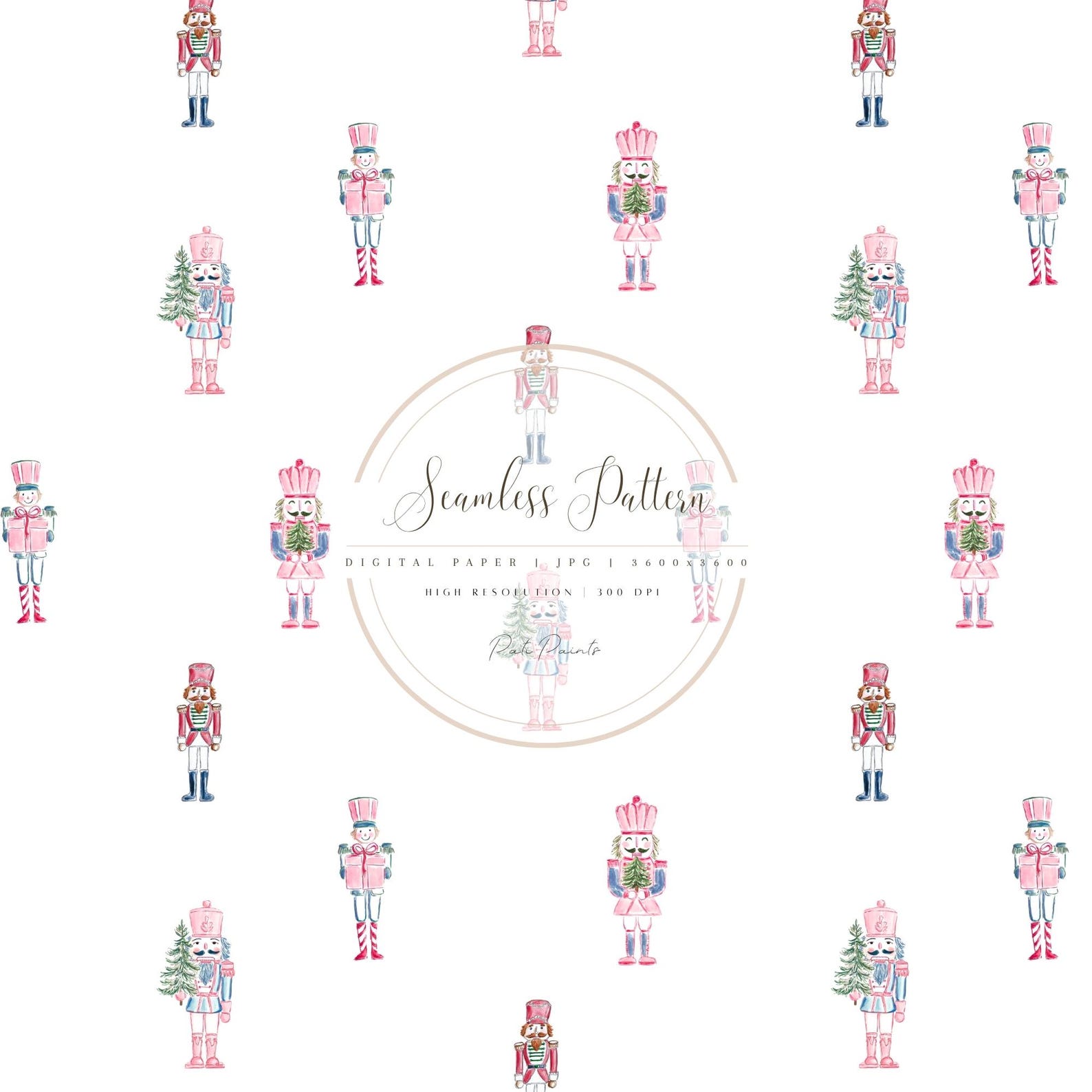 Nutcracker Seamless Pattern, Pink Christmas Digital Paper, Cute Holiday ...