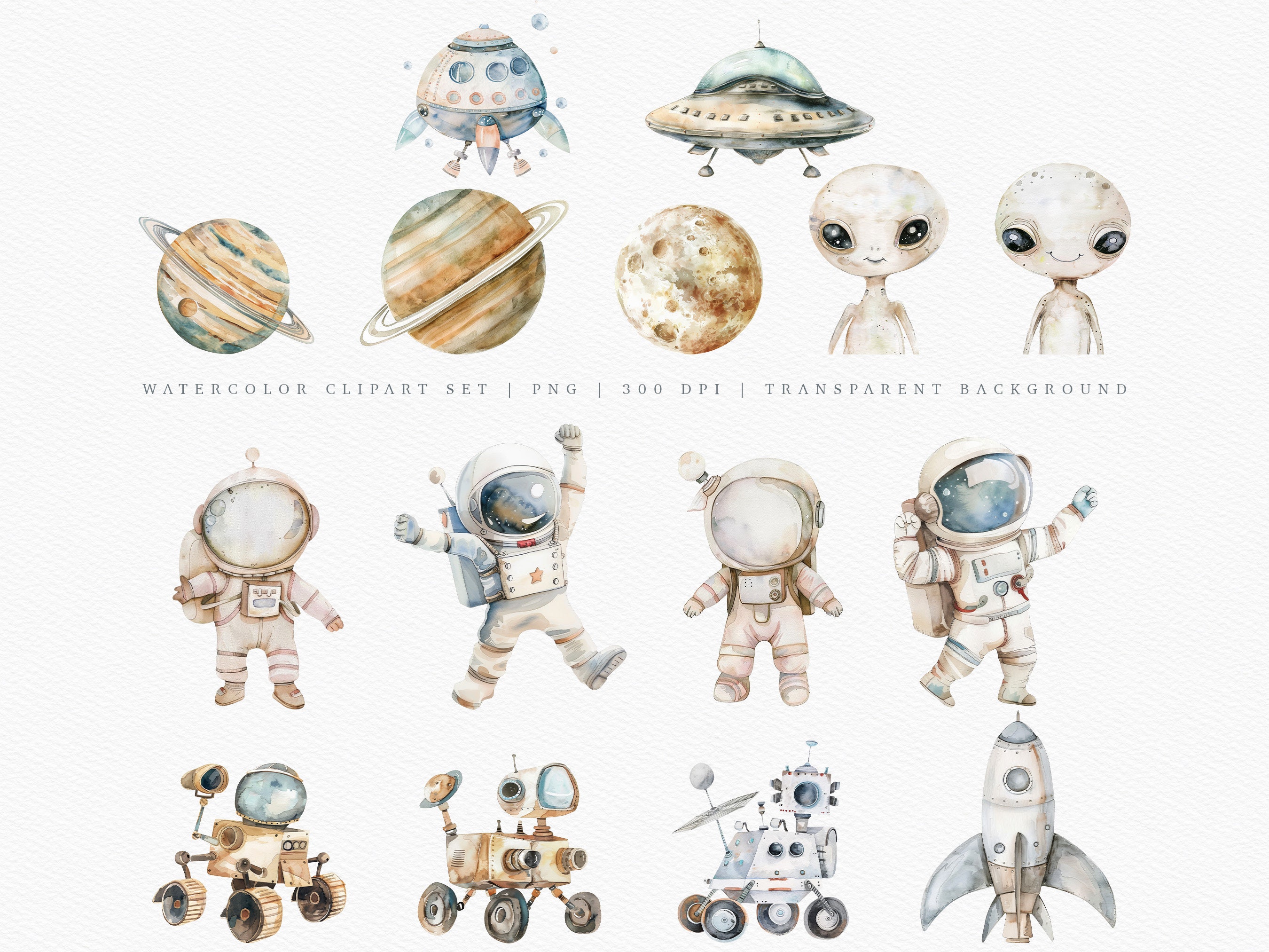Watercolor Space Clipart Bundle Nursery Clipart Pack Watercolor ...