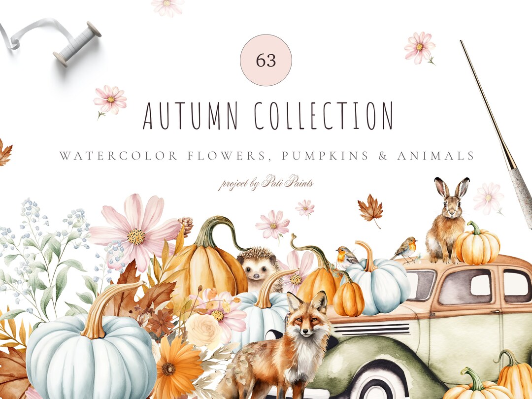 Watercolor Autumn Digital Clipart - Watercolor Fall Floral Clipart ...