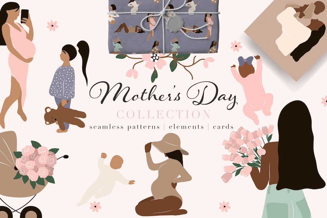 Mothers Day Clipart - Mothers Day PNG Vector Art - Seamless Pattern ...