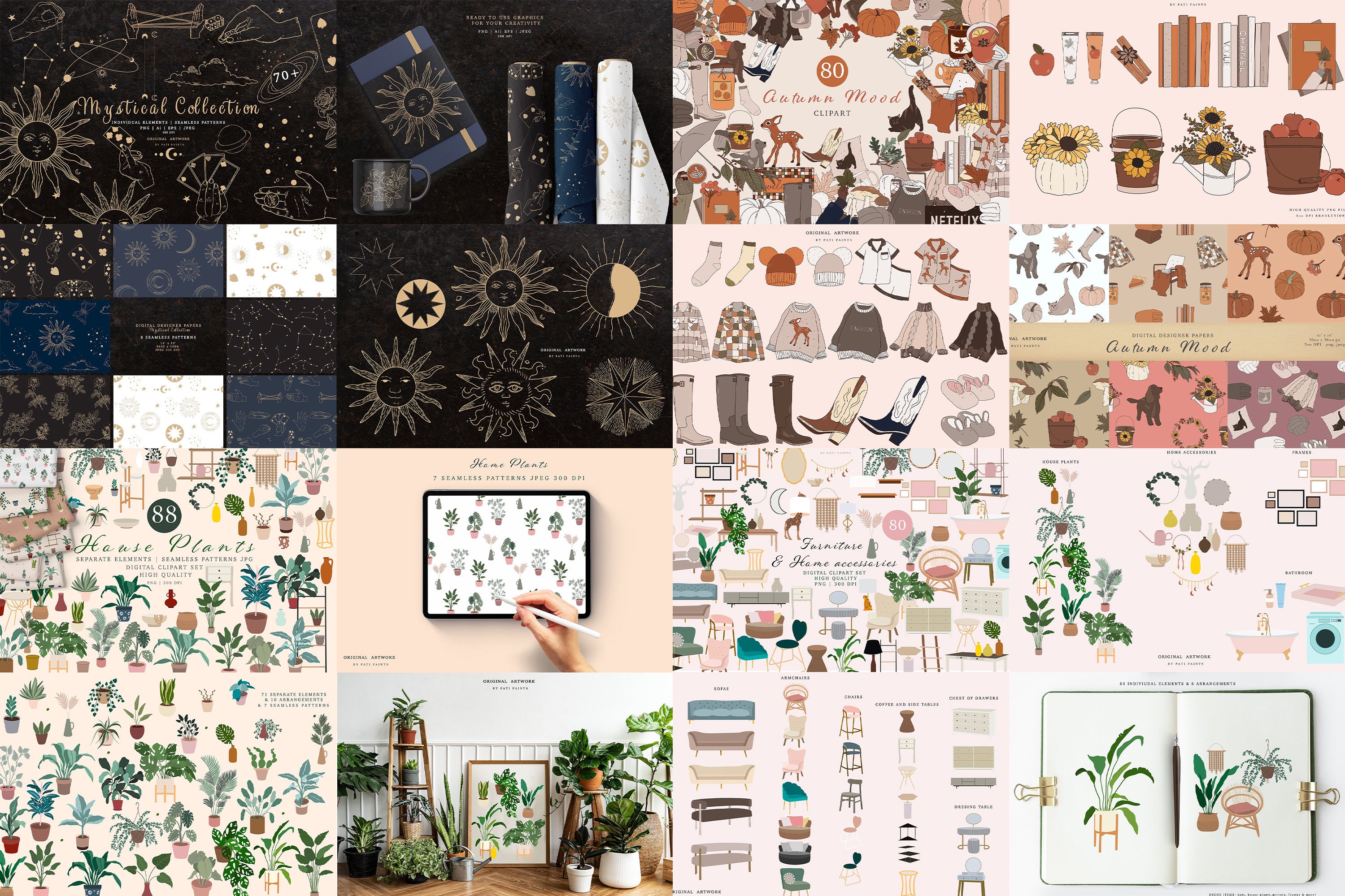 Grand Bundle Digital Clipart and Pattern Graphic Bundle Vector File ...