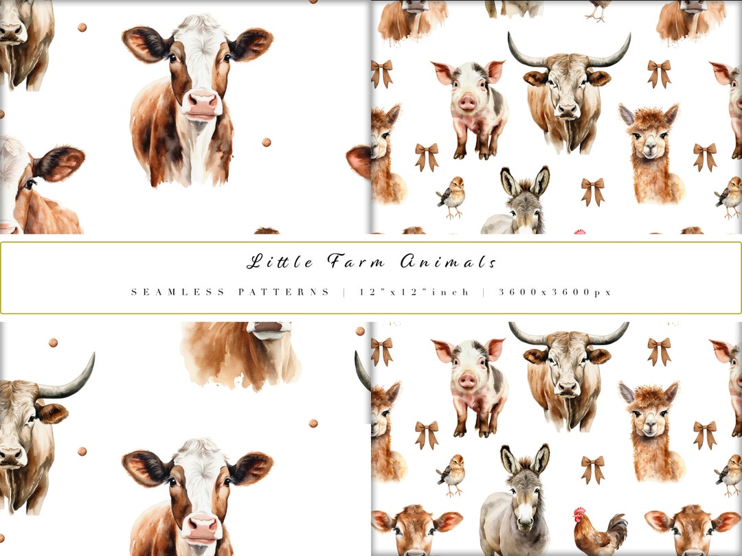 Farm Animals Watercolor Digital Paper Set - Scrapbooking - Digital ...