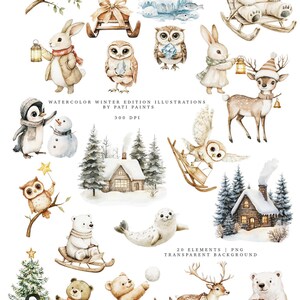 Winter Friends Clipart Set - Digital Background - Watercolor Seamless ...