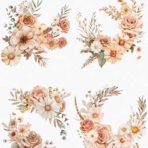 Bohemian Floral Bouquets Clipart Bundle - Watercolor Wedding Flowers ...
