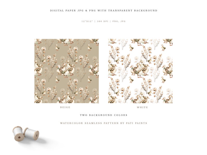 Watercolor Floral Field Goose Digital Paper, Wildflower Seamless ...