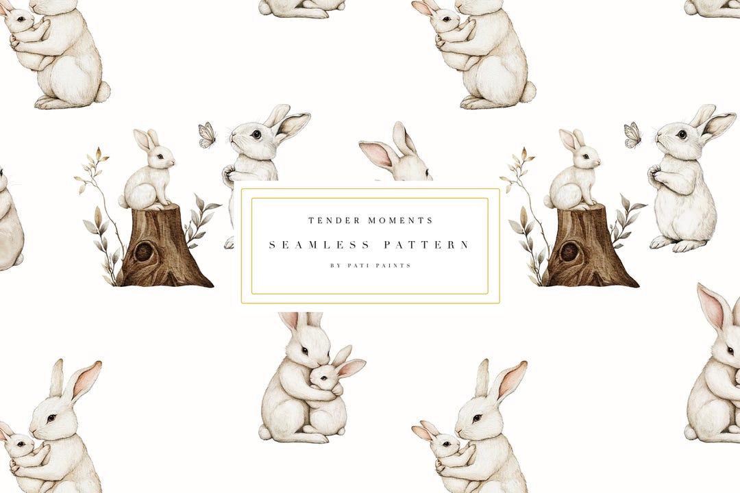 Watercolor Bunny Digital Paper - Nursery Paper - Digital Background ...