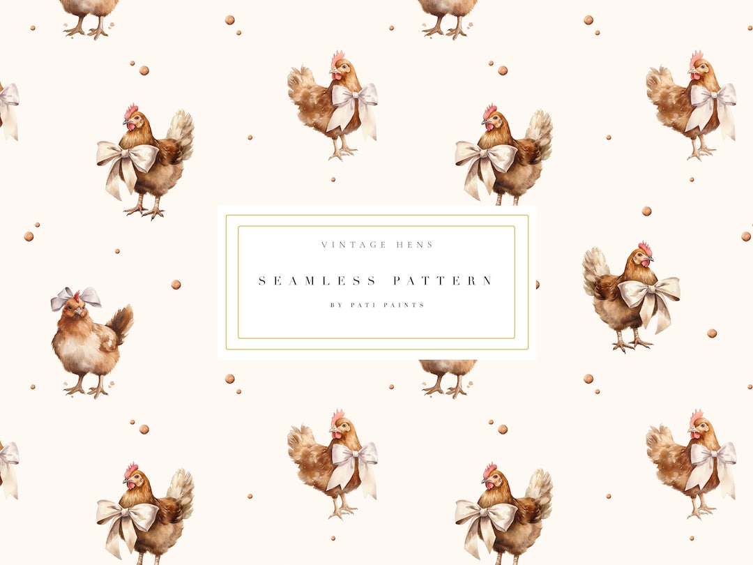 Watercolor Hen Digital Paper - Cute Chicken Seamless Pattern - Digital ...