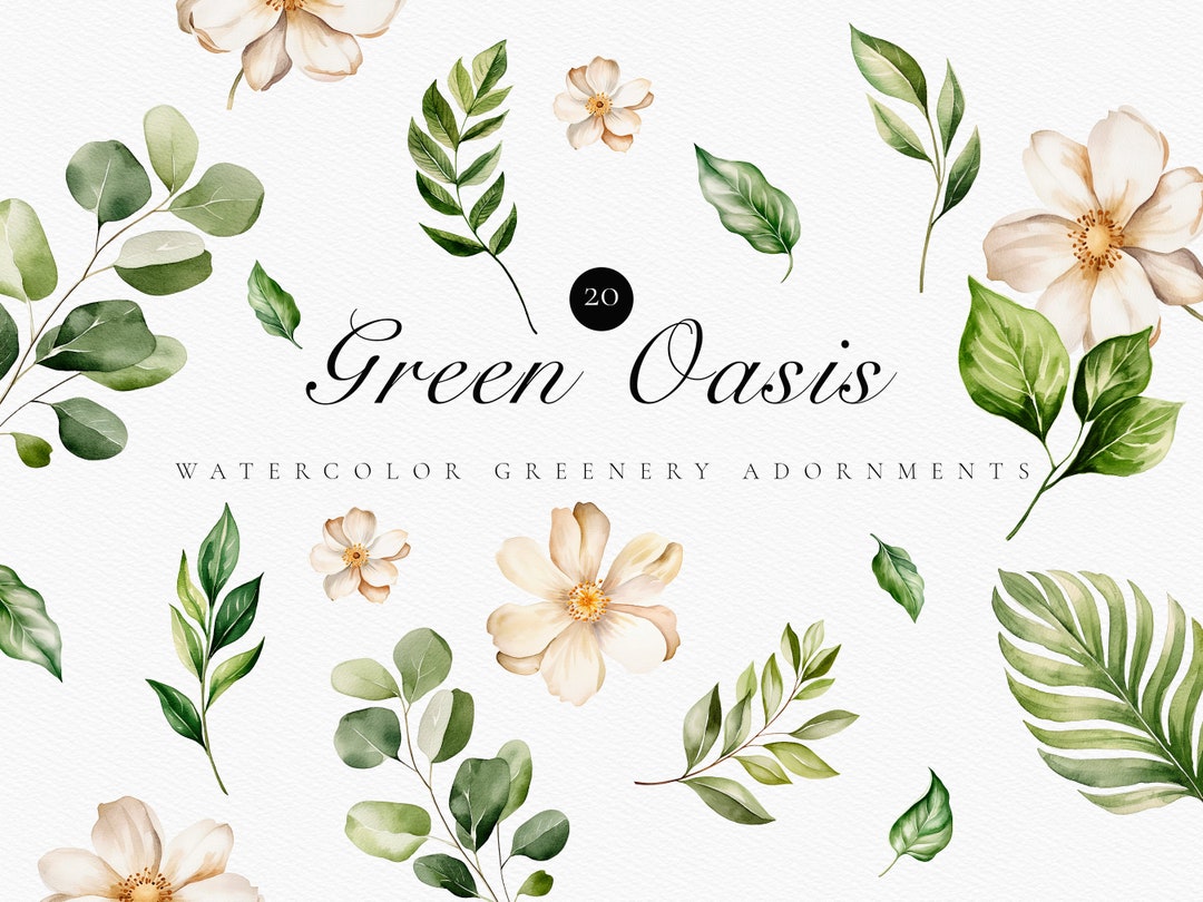 Greenery Watercolor Clipart - Scrapbooking Clipart - Botanical Clipart ...