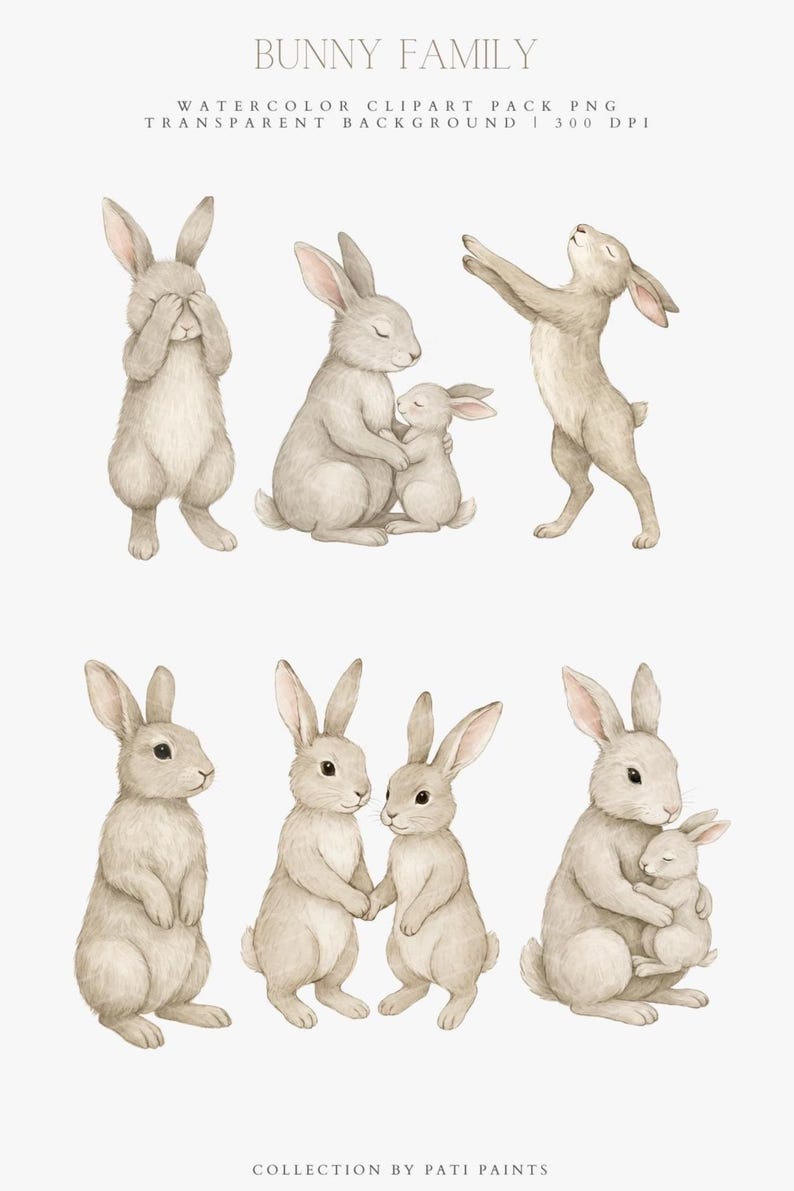 Watercolor Bunny Family Clipart –set - 12 Sublimation Clipart PNG Baby ...