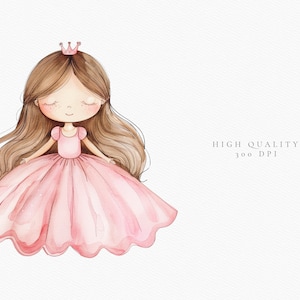 Watercolor Pink Princess Clipart Bundle - Royal Clipart - Nursery ...