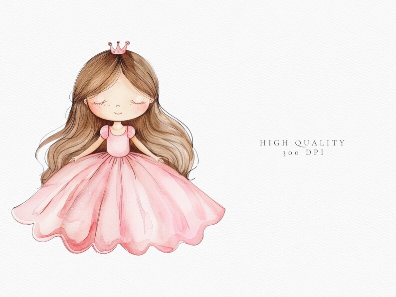 Watercolor Pink Princess Clipart Bundle - Royal Clipart - Nursery ...