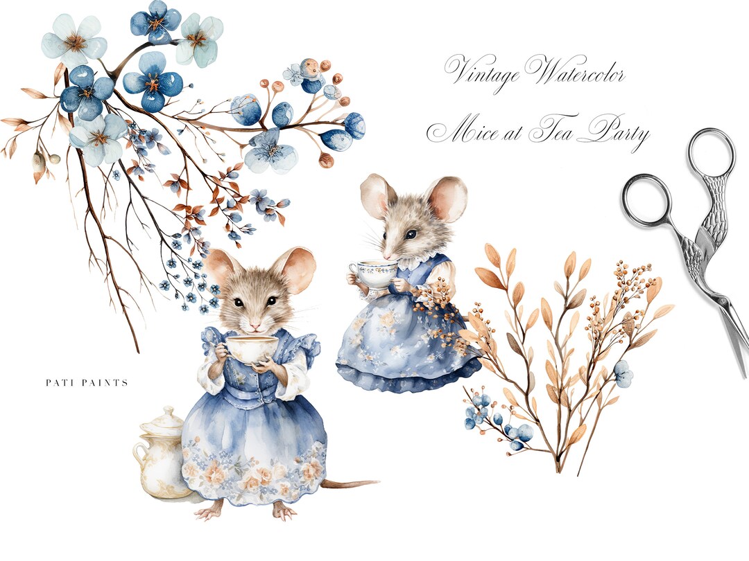 Watercolor Cute Mouse Clipart PNG With Transparent Background Floral ...