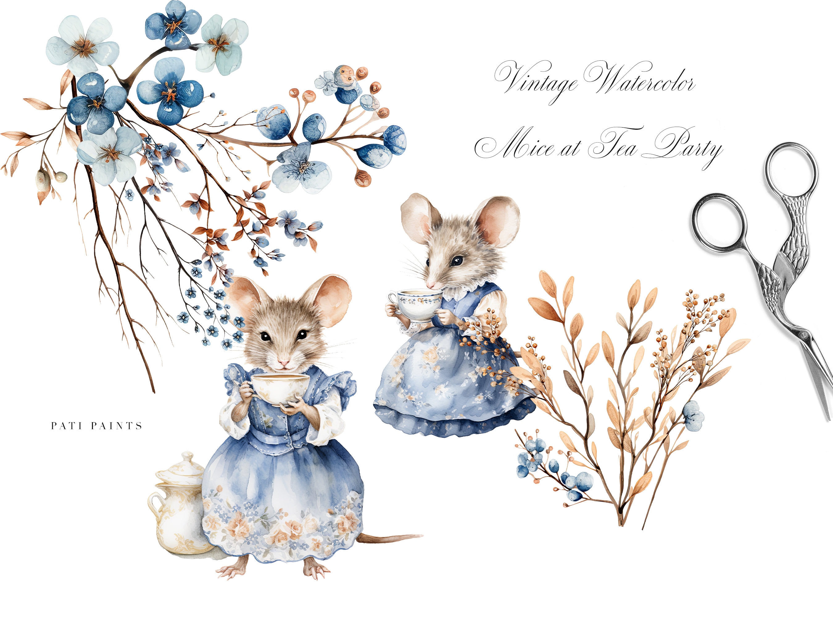 Watercolor Cute Mouse Clipart PNG With Transparent Background Floral ...