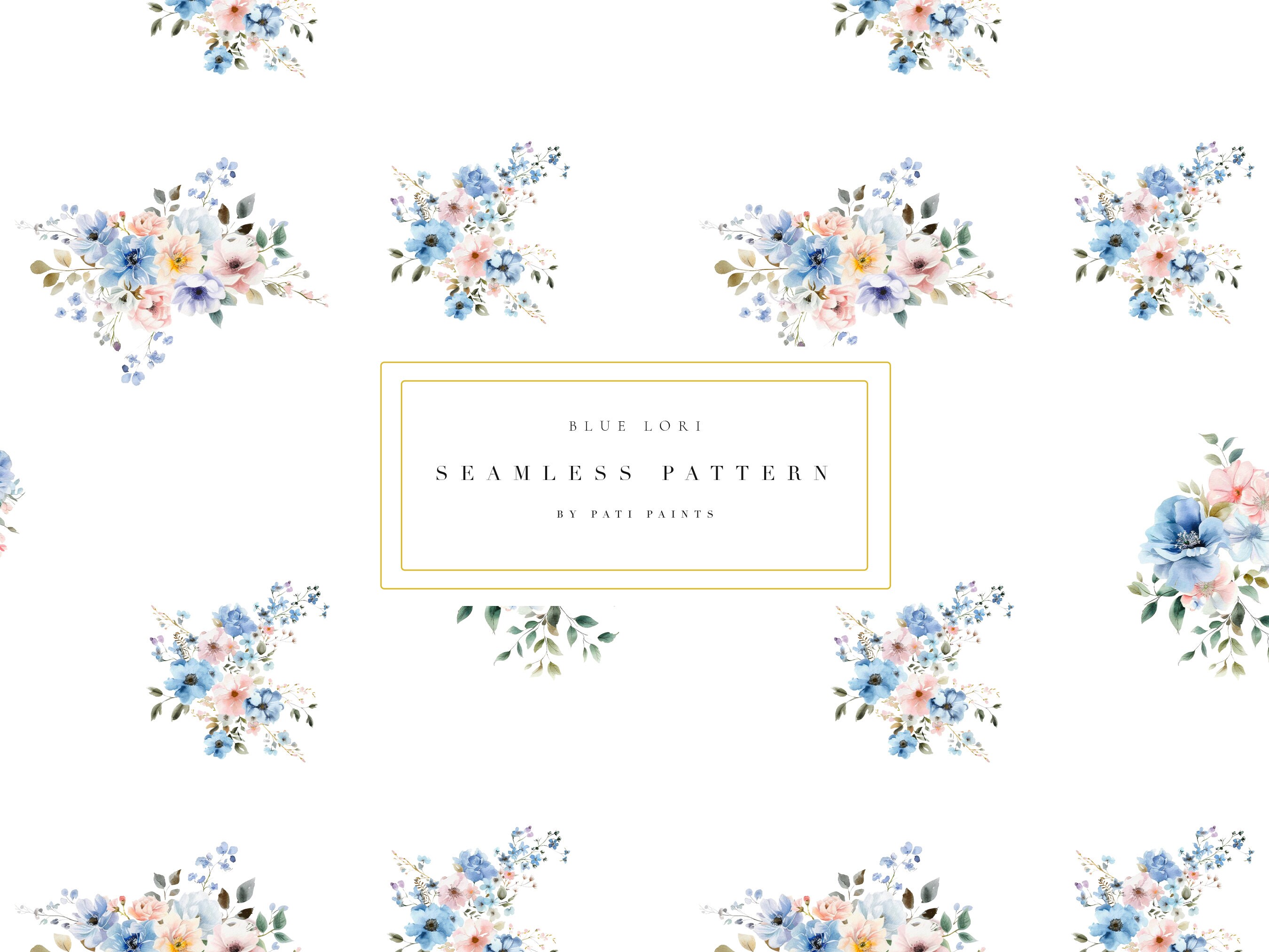 Watercolor Blue Floral Arrangement Watercolor Digital Paper Set ...