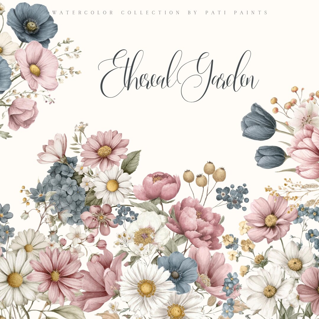 Watercolor Spring Flower Clipart Set PNG, Ethereal Garden Floral ...