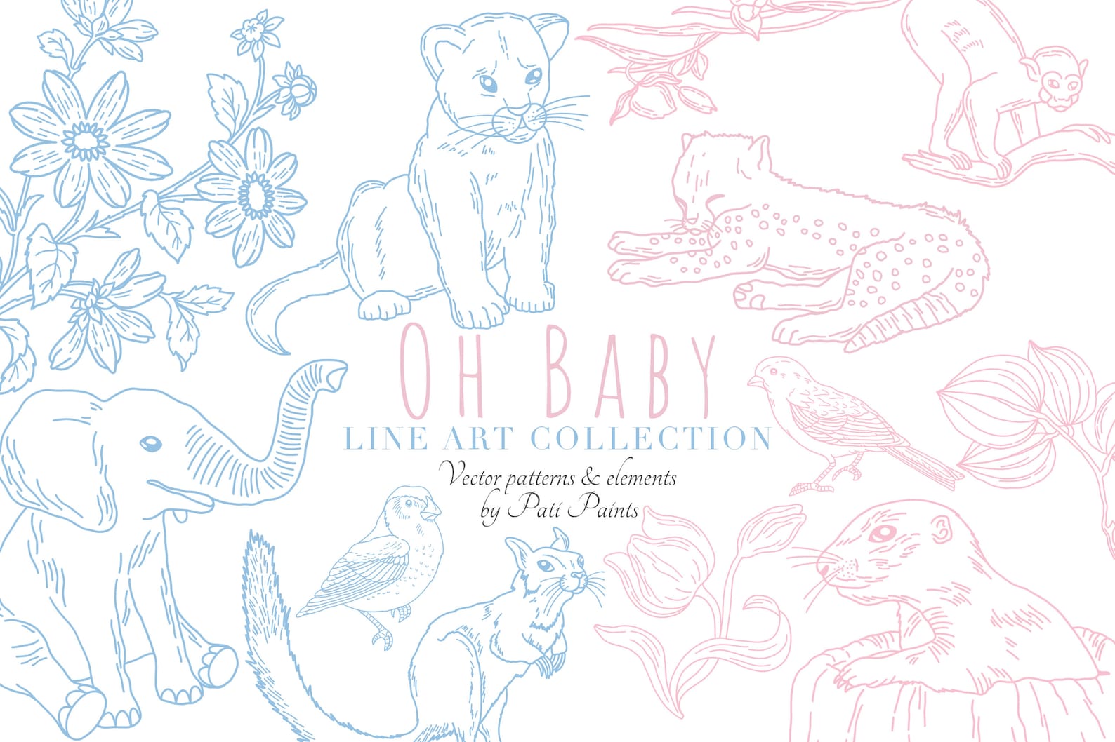 Oh Baby Clipart Collection Line Art Flower Nursery - Etsy