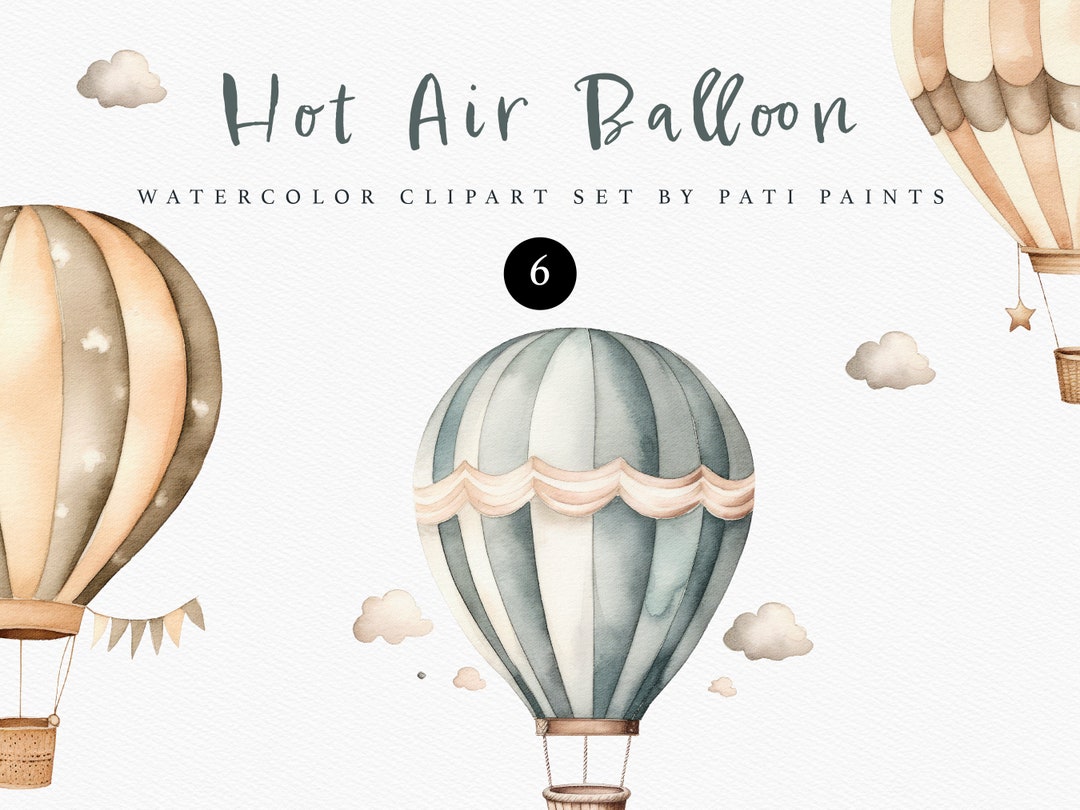 Hot Air Balloons Watercolor Clipart Set - Nursery Wall Art - Watercolor ...