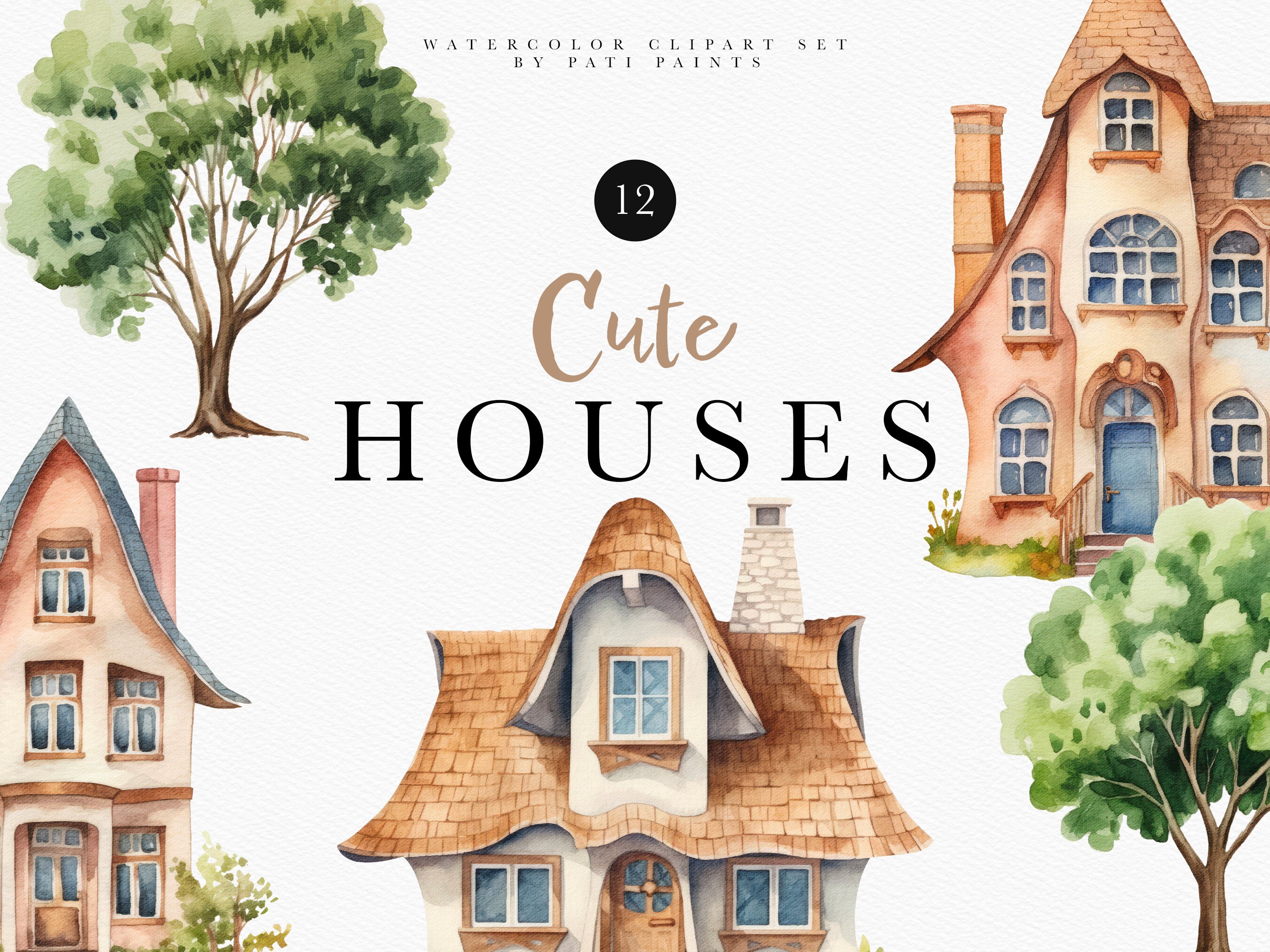 Cute House Clipart Bundle Watercolor House Clipart Nursery Clipart ...